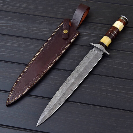 Custom Handmade Damascus Steel Bone Dagger Knife with Leathe - Inspire ...