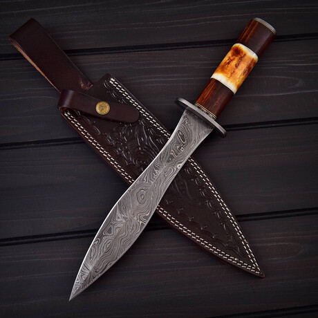 Custom Handmade Damascus Steel Bone Dagger Knife with Leathe | Inspire ...