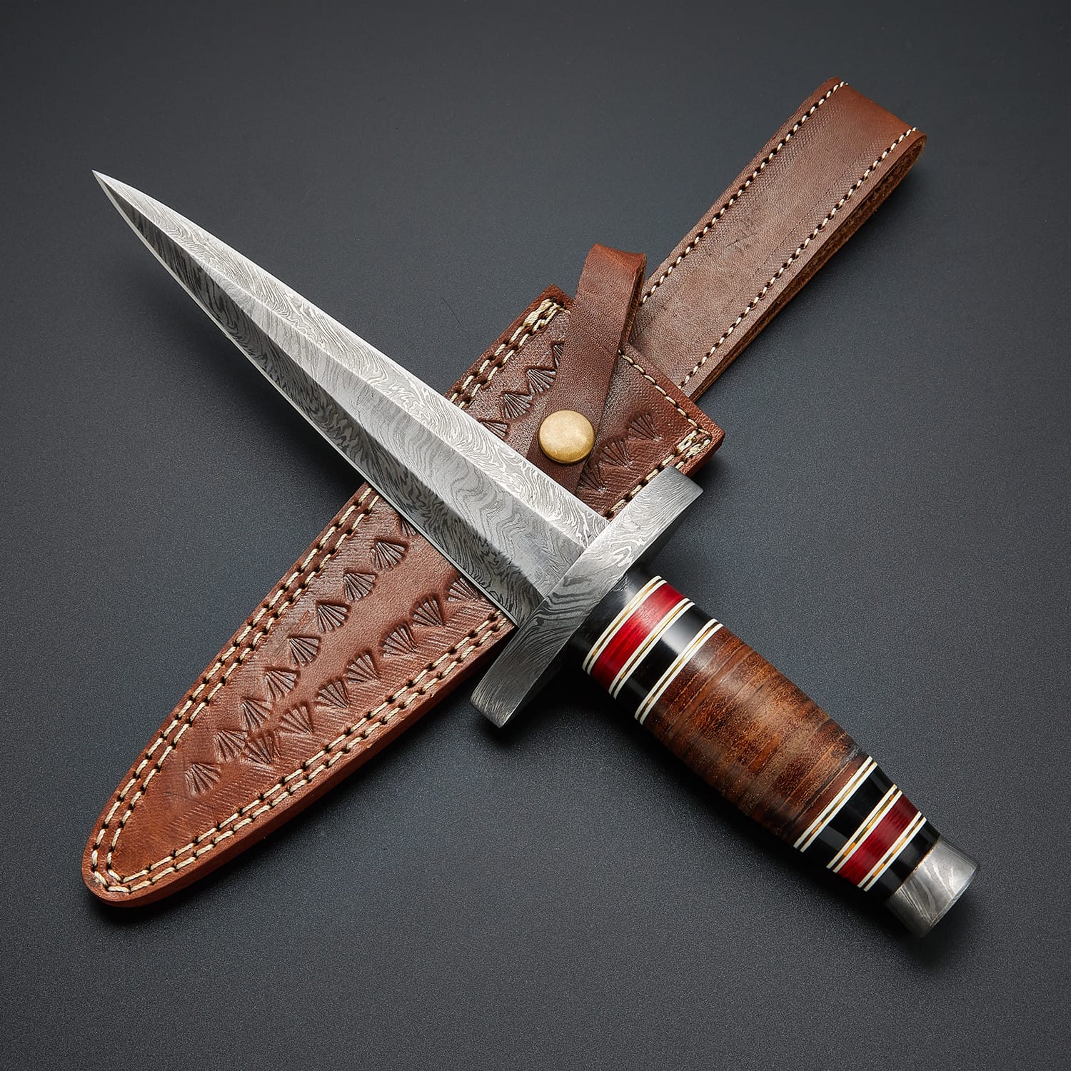 Custom Handmade Damascus Steel Hunting Dagger Knife with Lea - Inspire ...