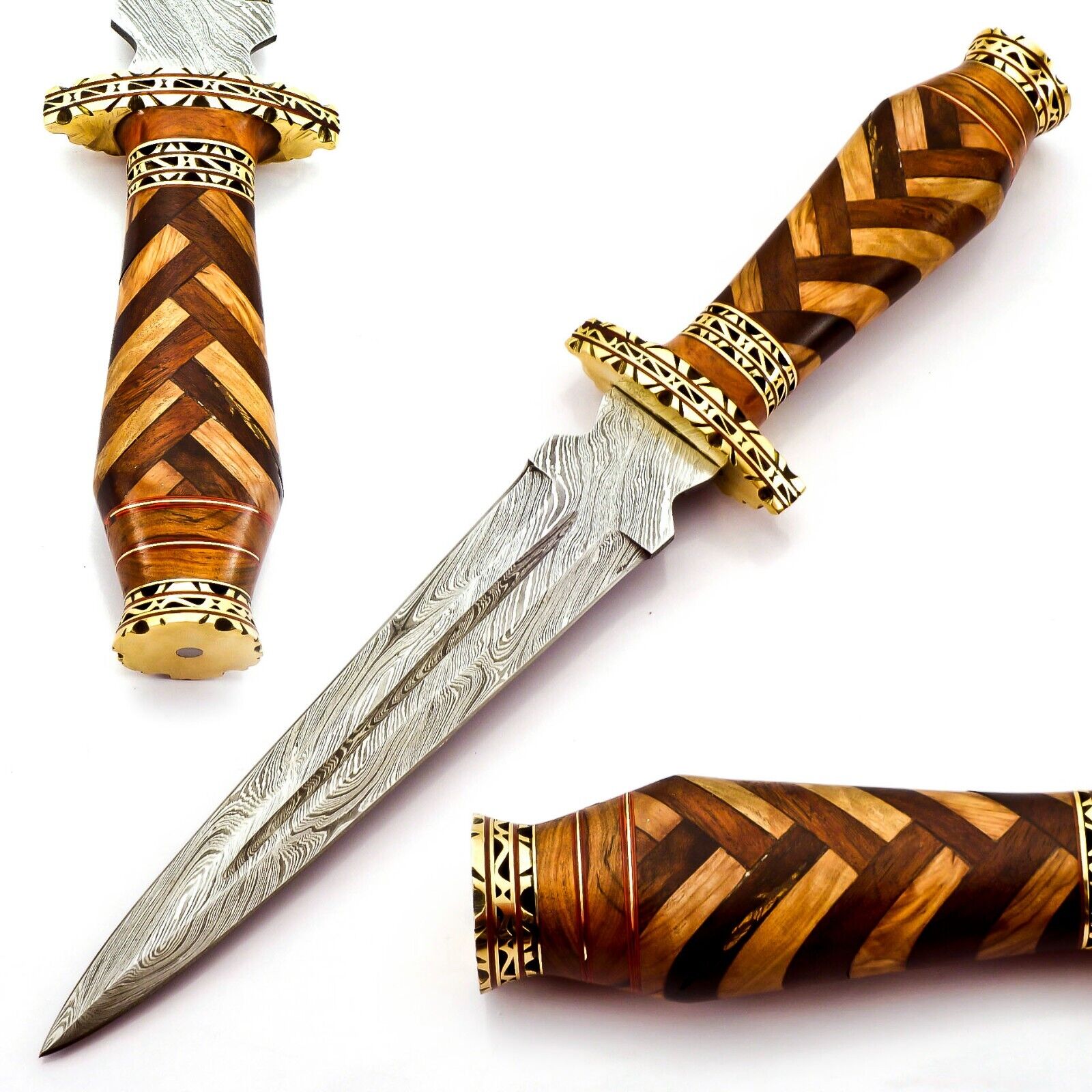 Custom Handmade Damascus Steel Wood Brass Handle Hunting Dag | Inspire ...