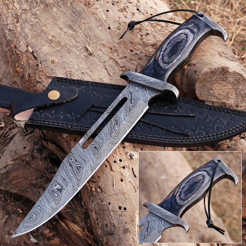 Custom Handmade Damascus Steel Rambo Bowie Knife with Brass | Inspire ...