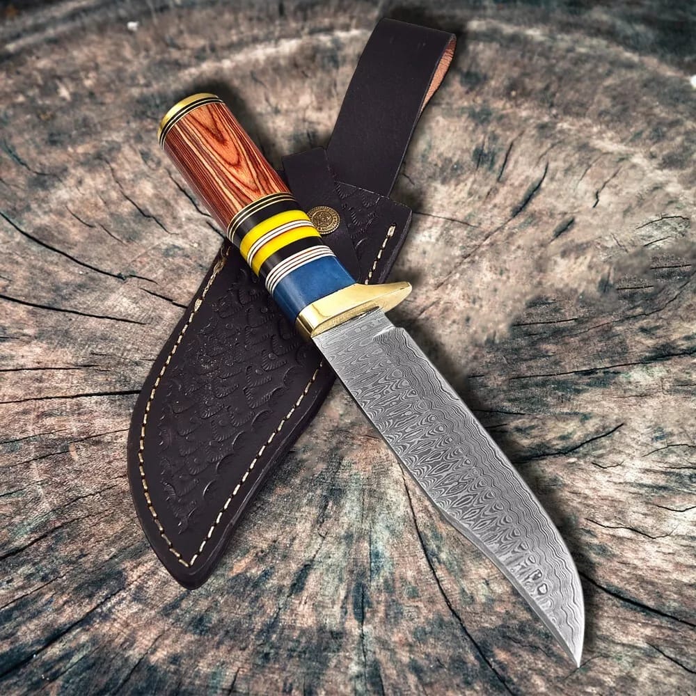 FIXED BLADE DAMASCUS HUNTING KNIFE W/LEATHER SHEATH BEST OUT | Inspire ...