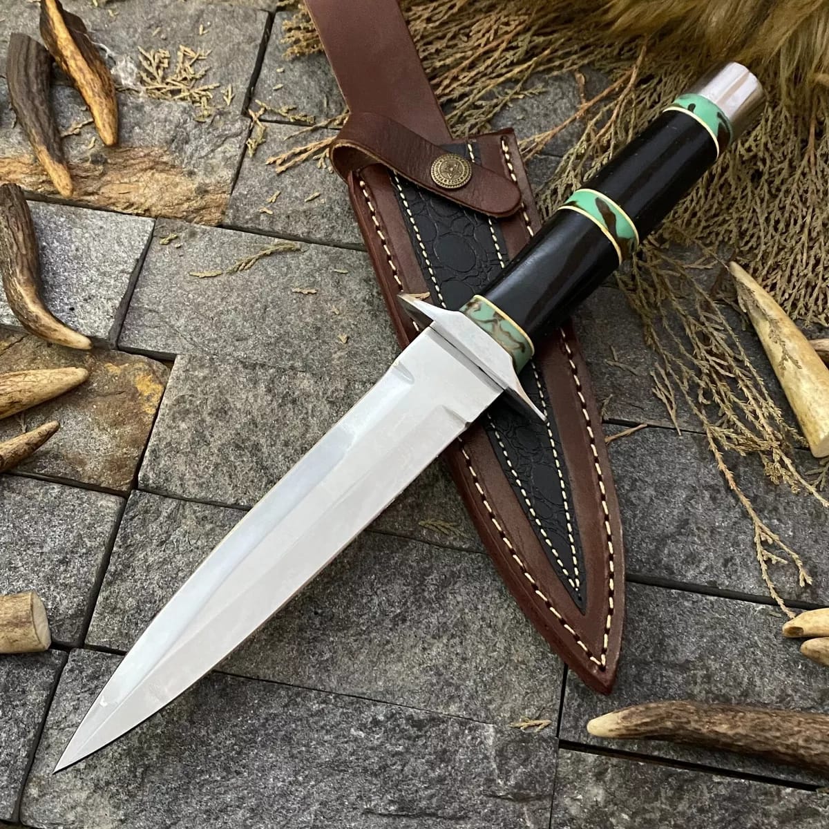 Custom Hand Forged Steel Hunting Double Edge Blade Knife Lea | Inspire ...