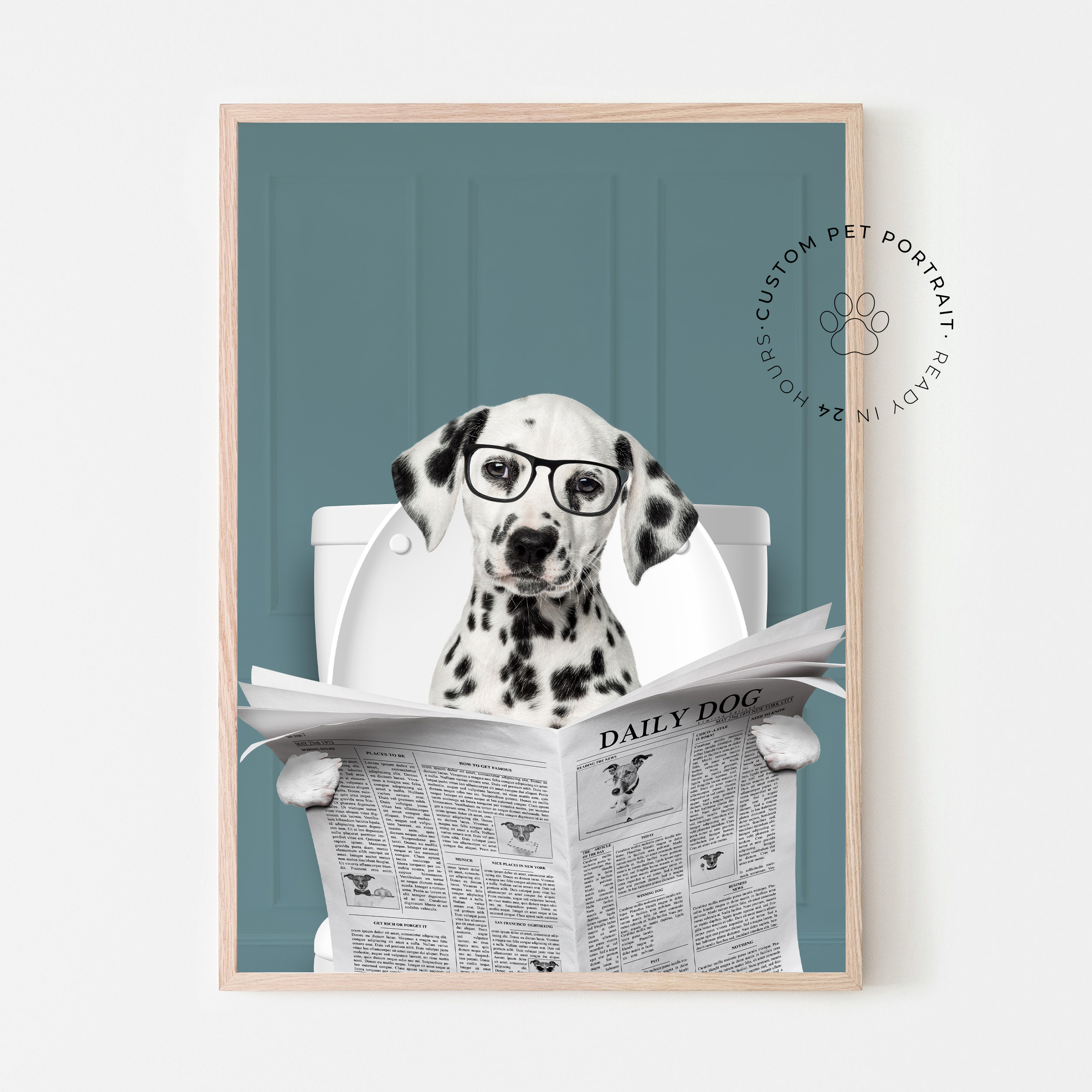 dog reading newspaper on the toilet portrait Custom Pet - Inspire Uplift