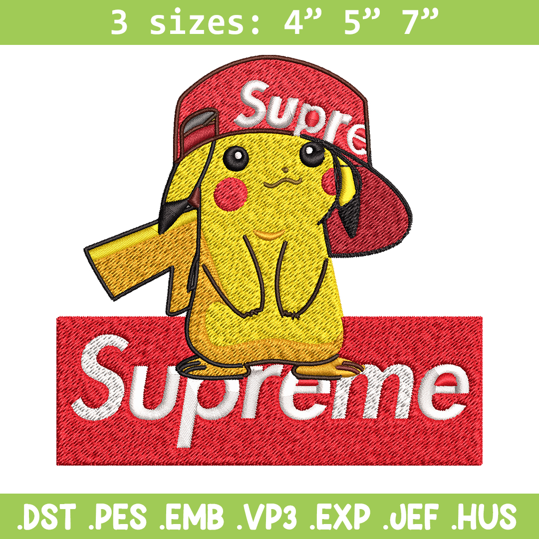 Supreme Pikachu Embroidery design, Pokemon Embroidery, anime | Inspire ...