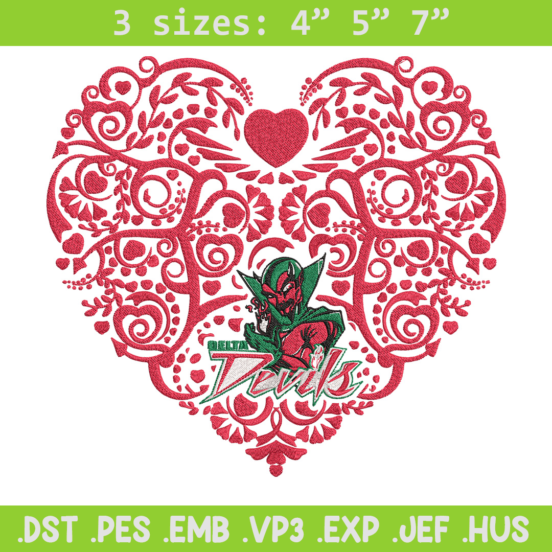Delta devils heart embroidery design, Sport embroidery, logo | Inspire ...