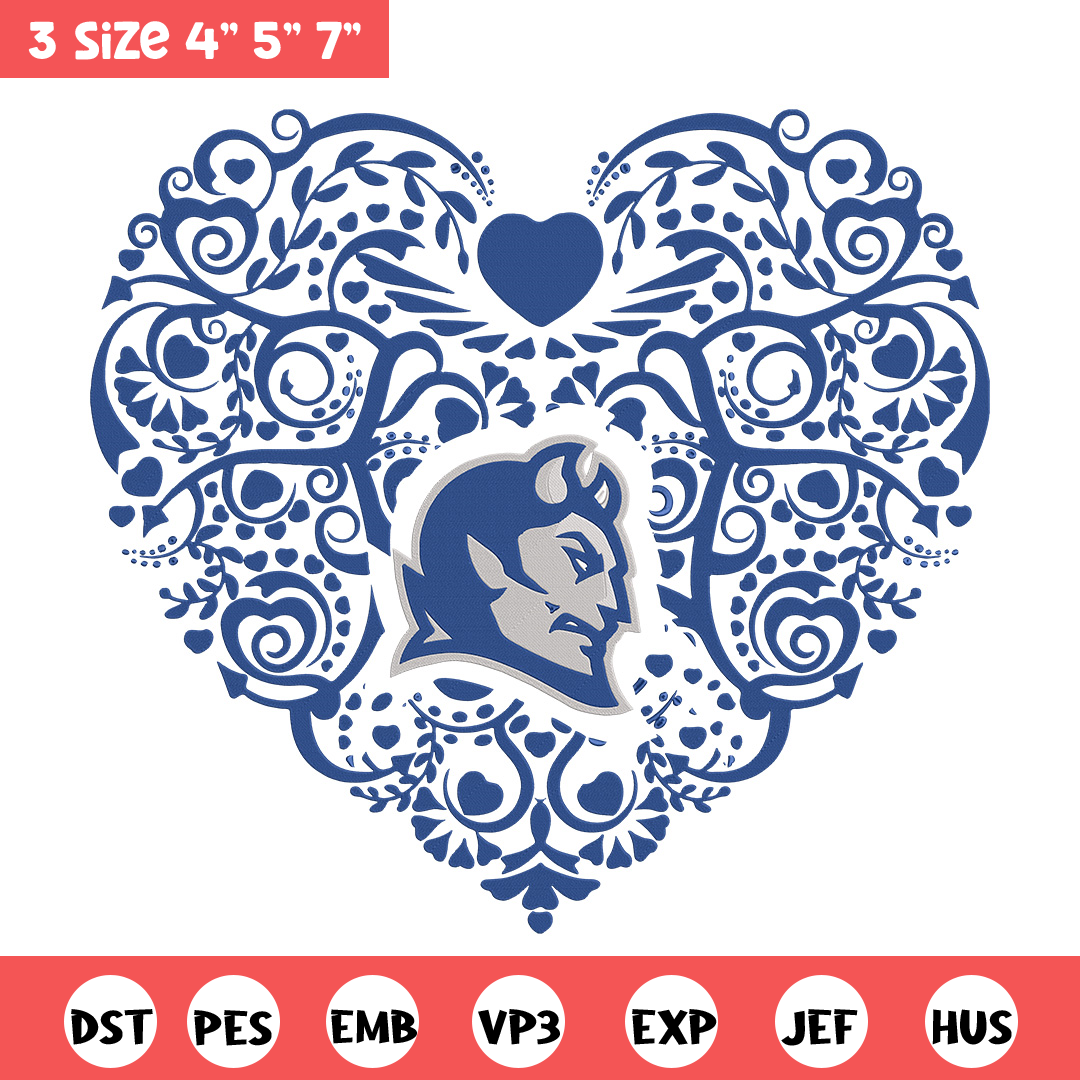 Duke Blue Devils heart embroidery design, Sport embroidery, | Inspire ...