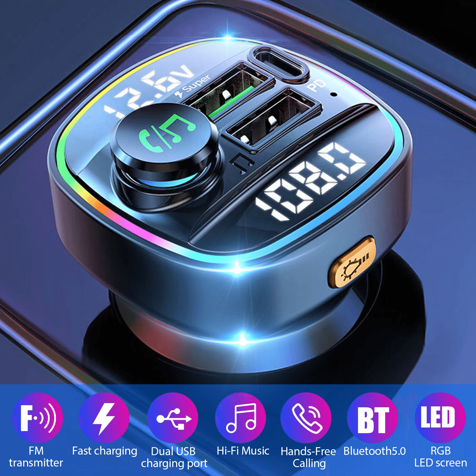 Bluetooth 5.0 Car Wireless FM Transmitter & USB Charger | Inspire Uplift