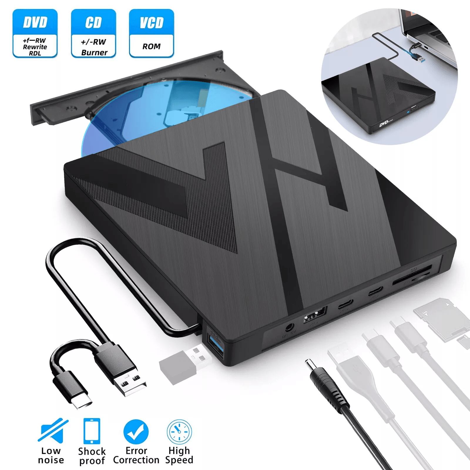 USB 3.0 External DVD CD Burner Drive Player | Inspire Uplift