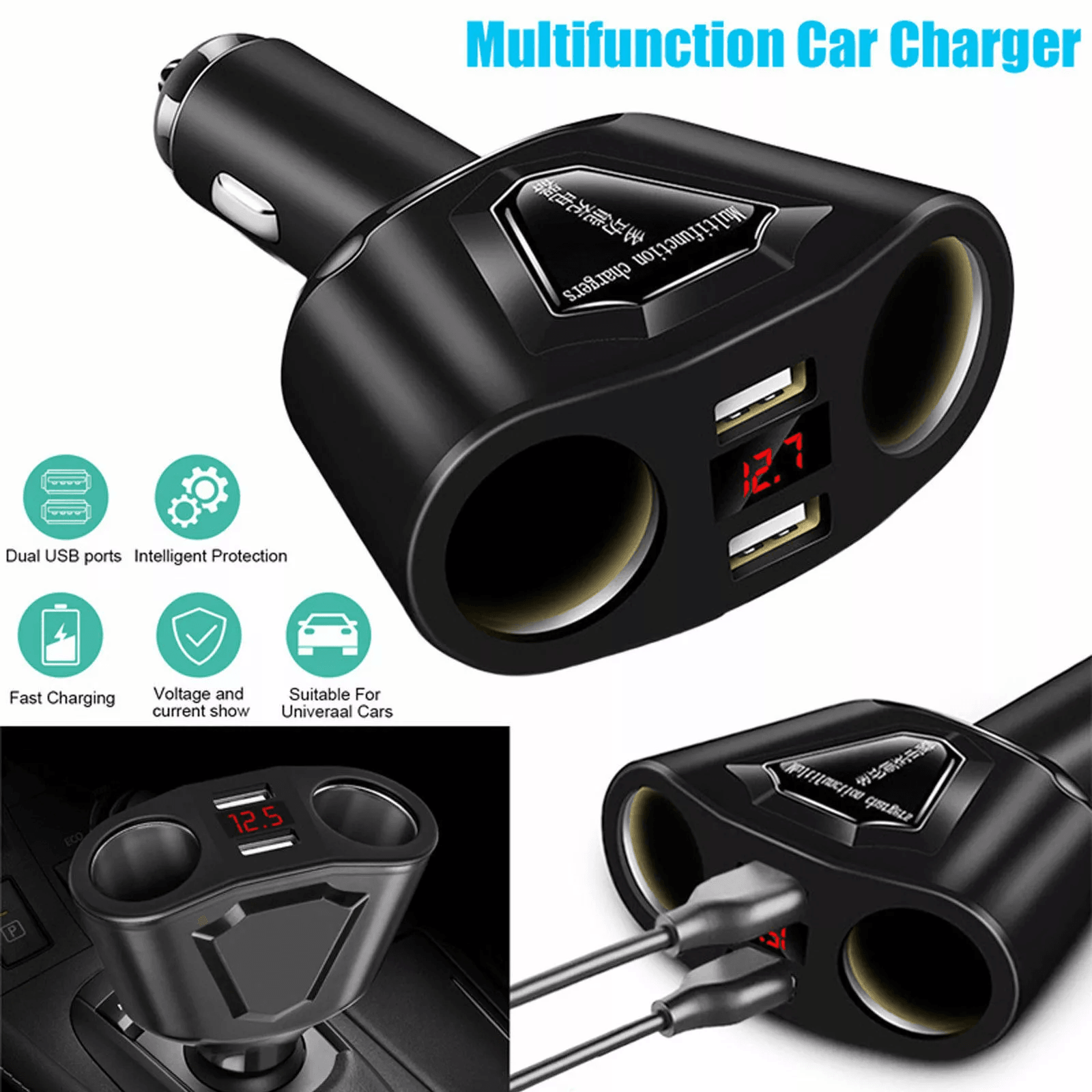 Dual USB Car Charger LCD 12V Power Adapter | Inspire Uplift