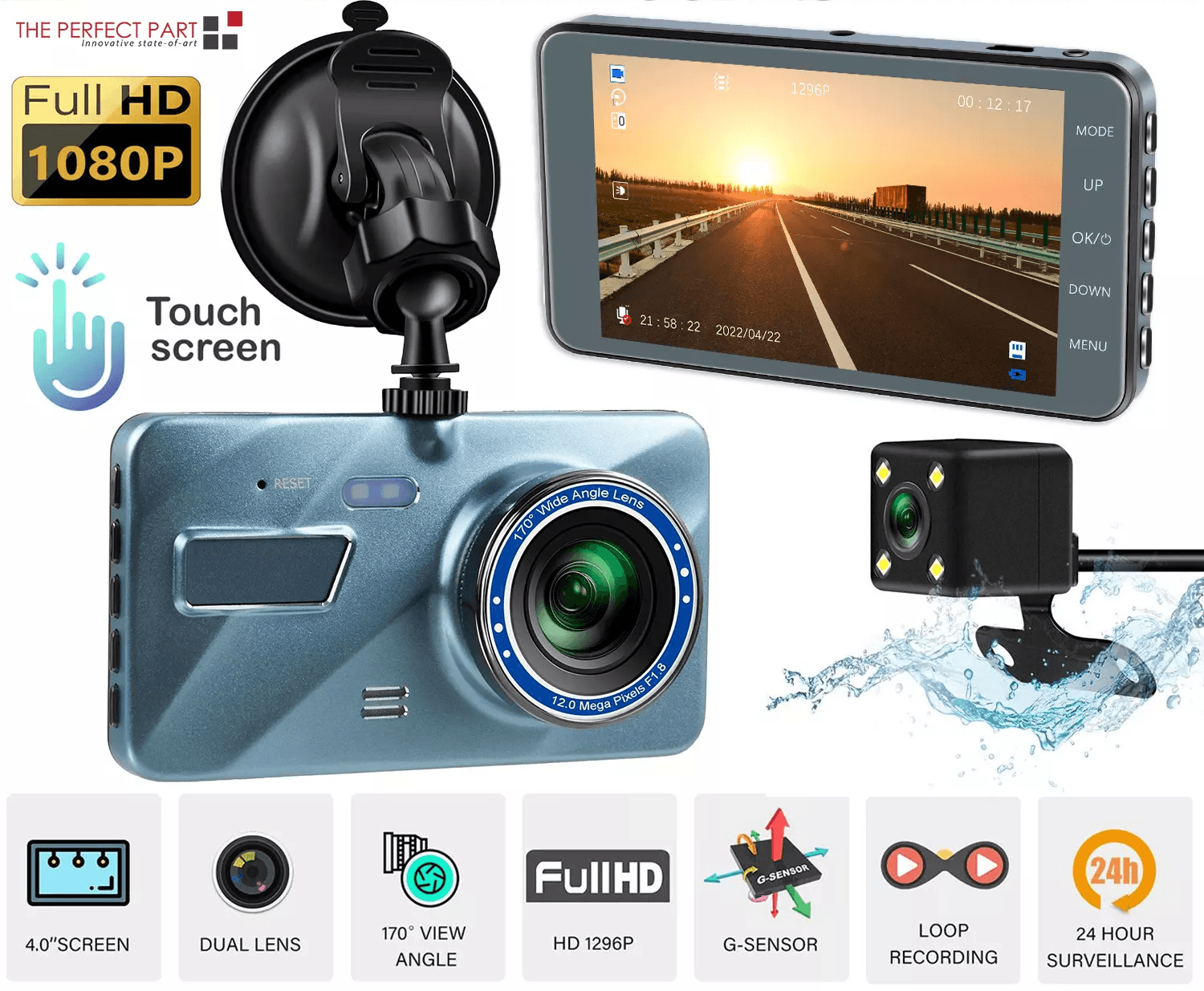 Touch Screen Dual Lens Dash Cam 1080P | Inspire Uplift