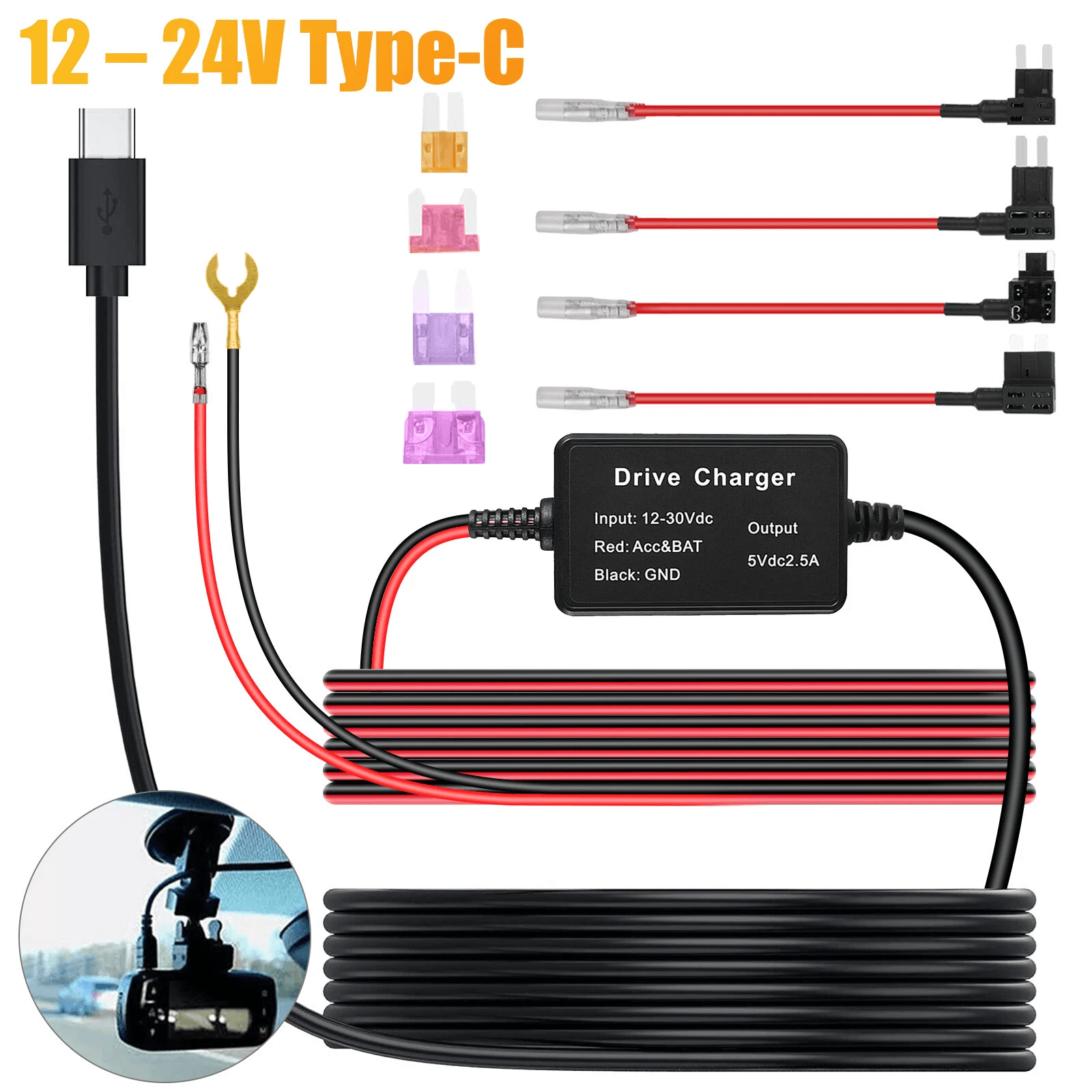 Type C Dash Cam Hardwire Kit 12V–24V | Inspire Uplift