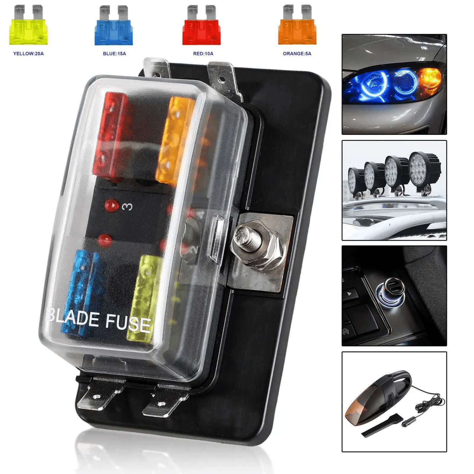 4-Way LED Fuse Box Holder for 12V/24V Vehicles | Inspire Uplift