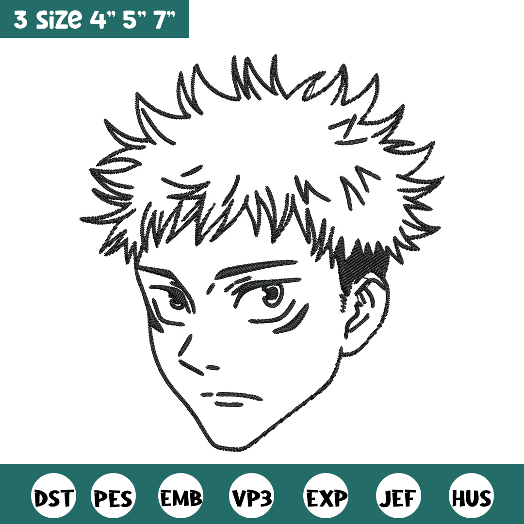 Yuji face Embroidery Design, Jujutsu Embroidery, Embroidery - Inspire ...