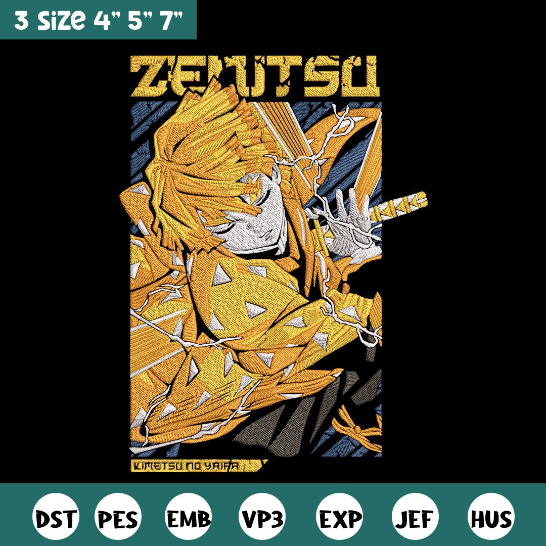 Zenitsu poster Embroidery Design, Demon slayer Embroidery, E - Inspire ...