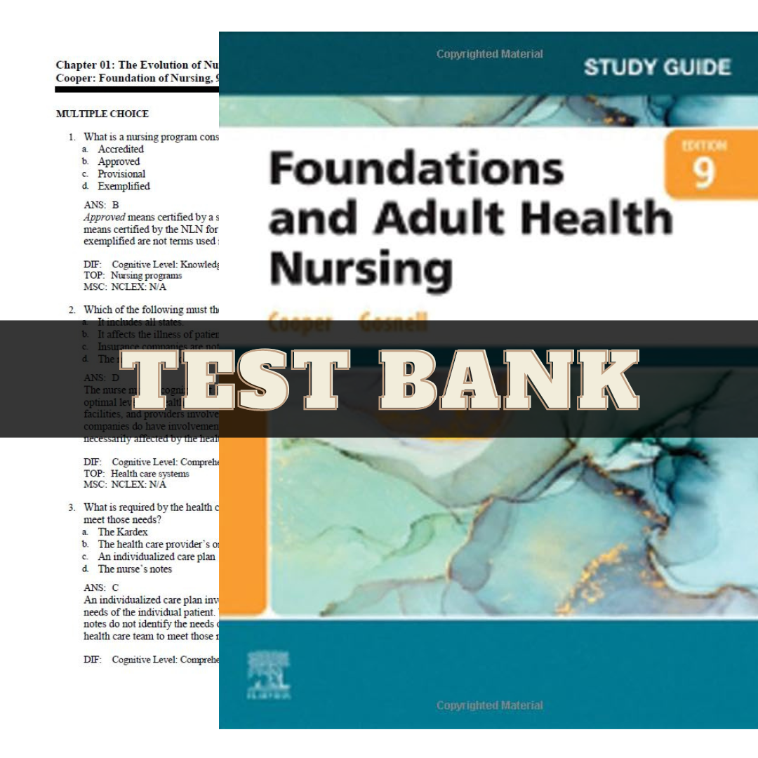 Test Bank Foundations and Adult Health Nursing, 9th Edition | Inspire ...