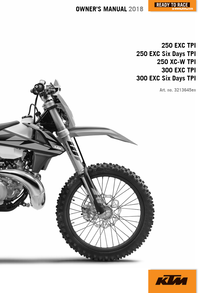 Ktm 250 300 TPI exc xc-w owner user instruction manual 2018 | Inspire ...