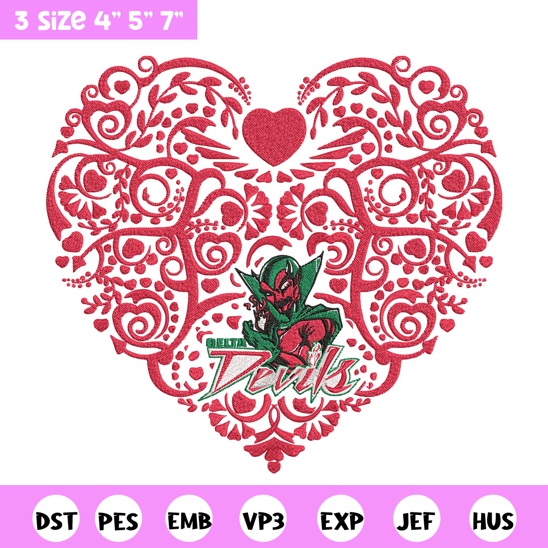 Delta devils heart embroidery design, Sport embroidery, logo | Inspire ...