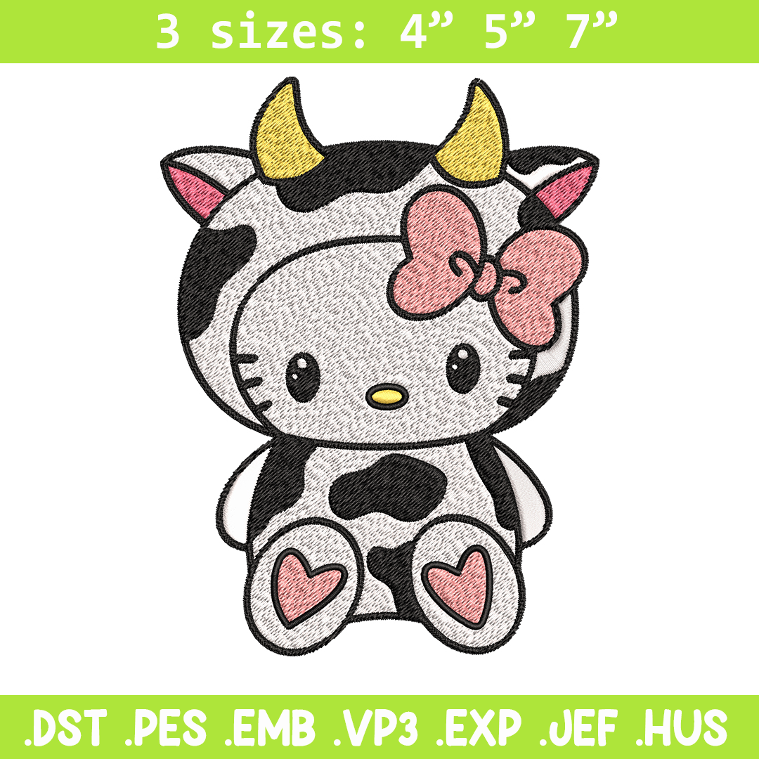 Cow Hello Kitty Embroidery design, Cow Hello Kitty Embroider | Inspire ...