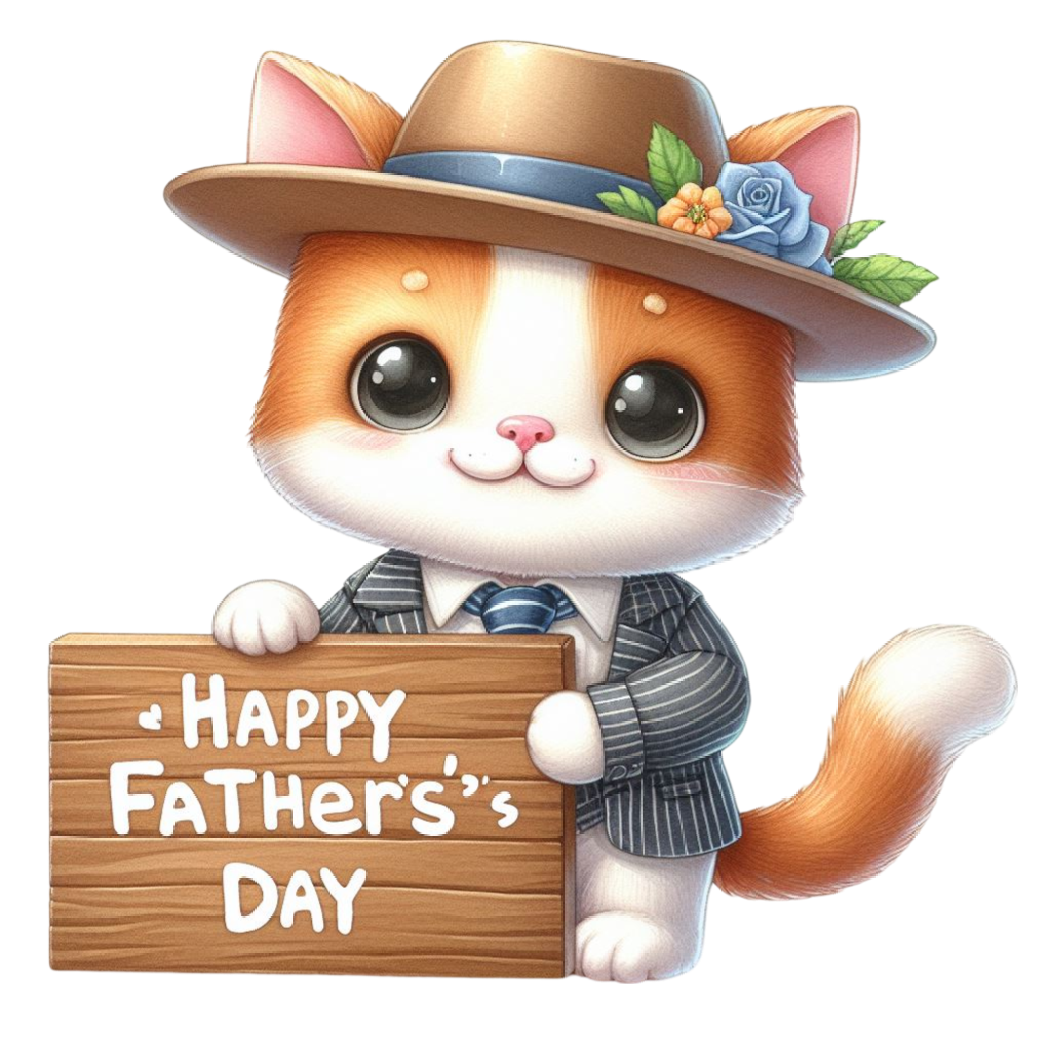 Happy Father's Day With Cute Cat PNG, Watercolor Father's Da - Inspire ...