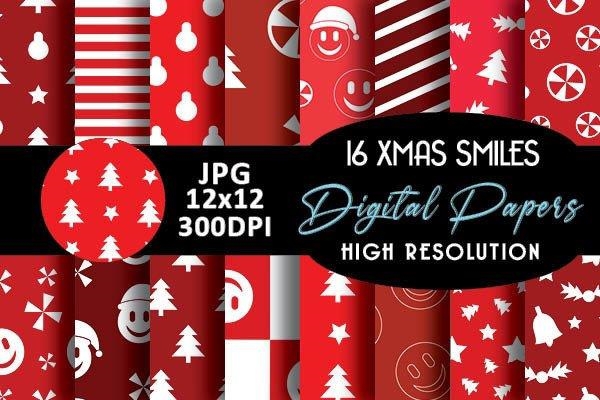 Red Smile Face Christmas Digital Papers | Inspire Uplift