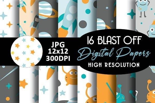 Blast off Space Ship Digital Papers - Inspire Uplift