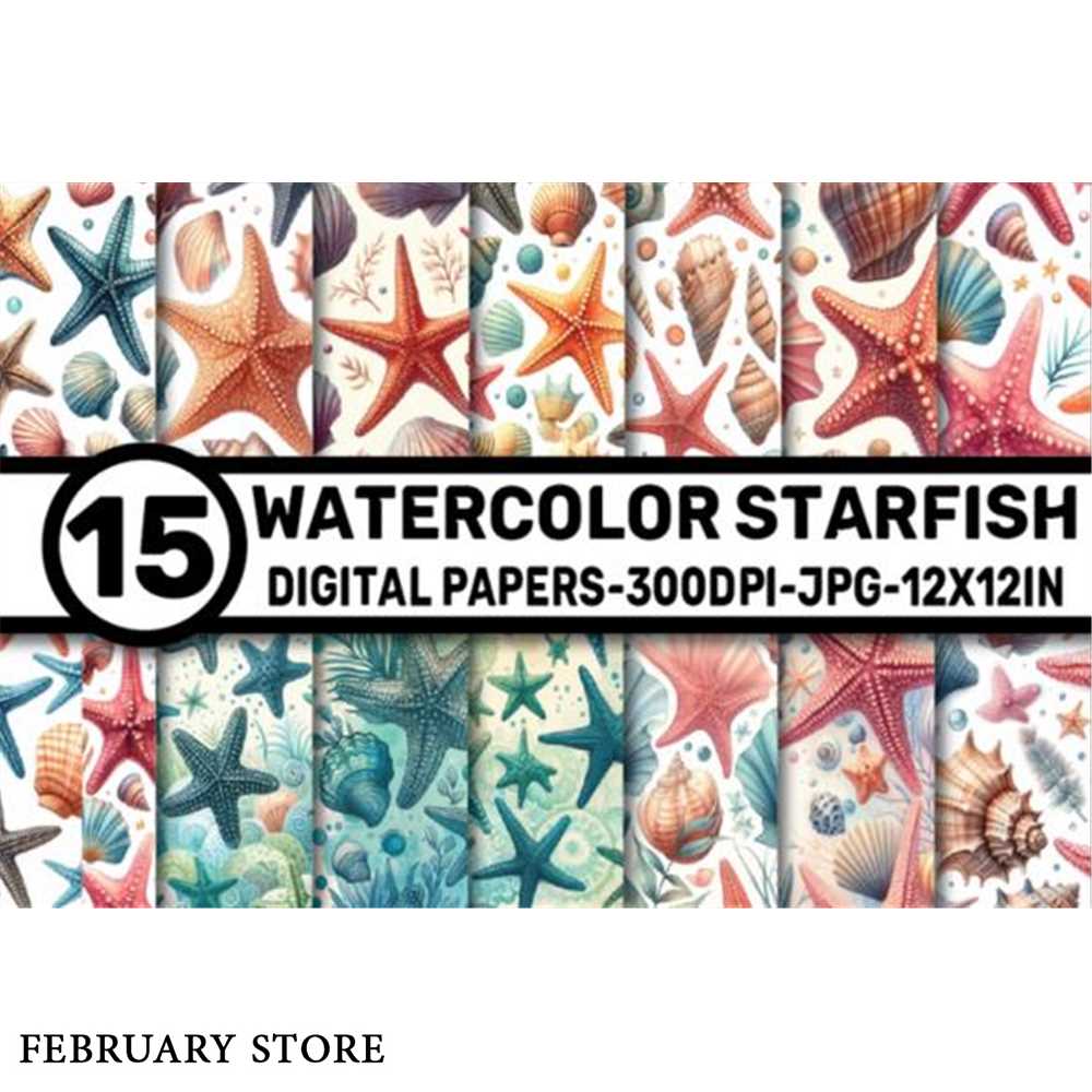 Watercolor Starfish Digital Papers | Inspire Uplift