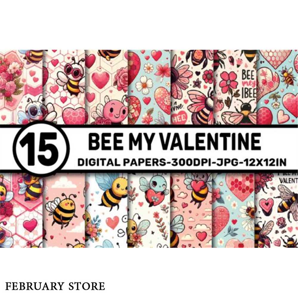 Bee My Valentine Pattern Digital Papers - Inspire Uplift