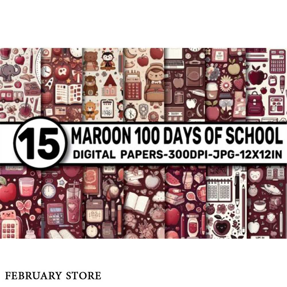 Maroon 100 Days of School Digital Papers | Inspire Uplift