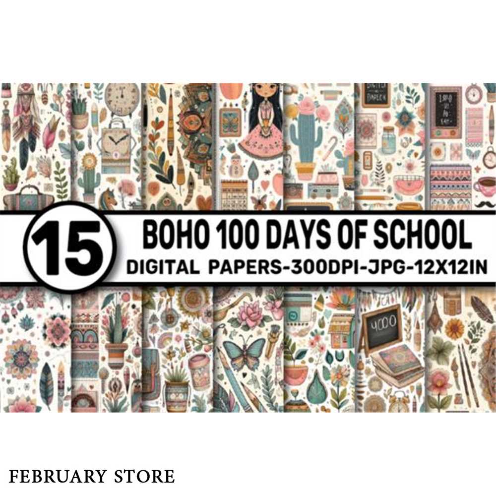 Boho 100 Days of School Digital Papers | Inspire Uplift