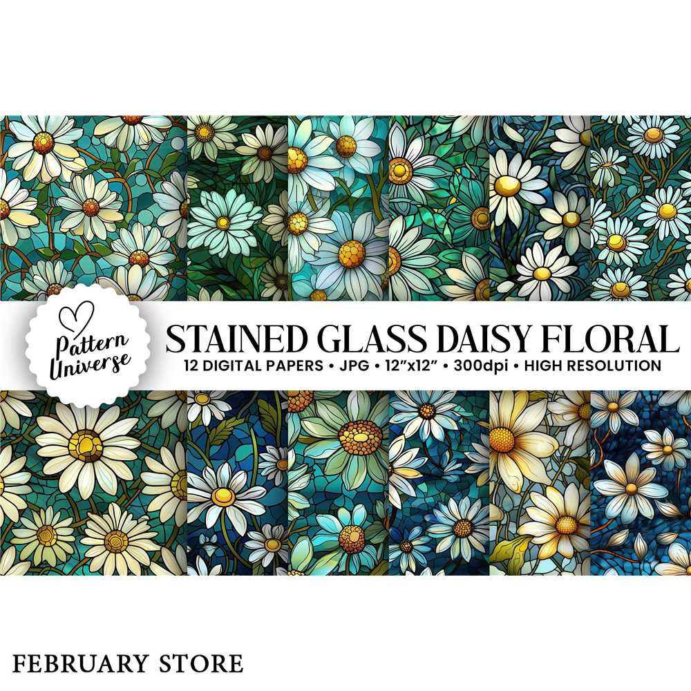 Stained Glass Daisy Flowers Pattern Pack | Inspire Uplift