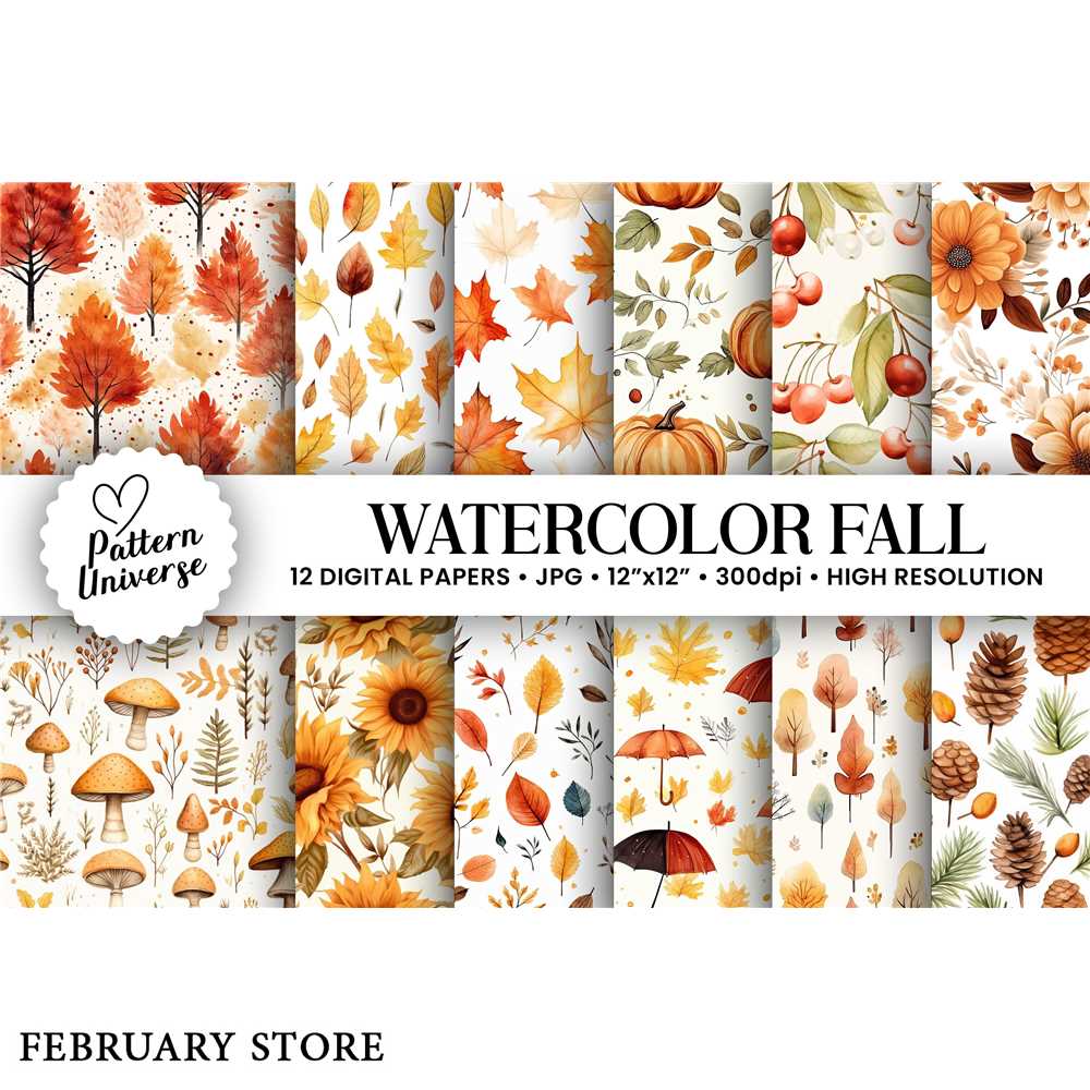 Watercolor Fall Pattern Digital Papers | Inspire Uplift