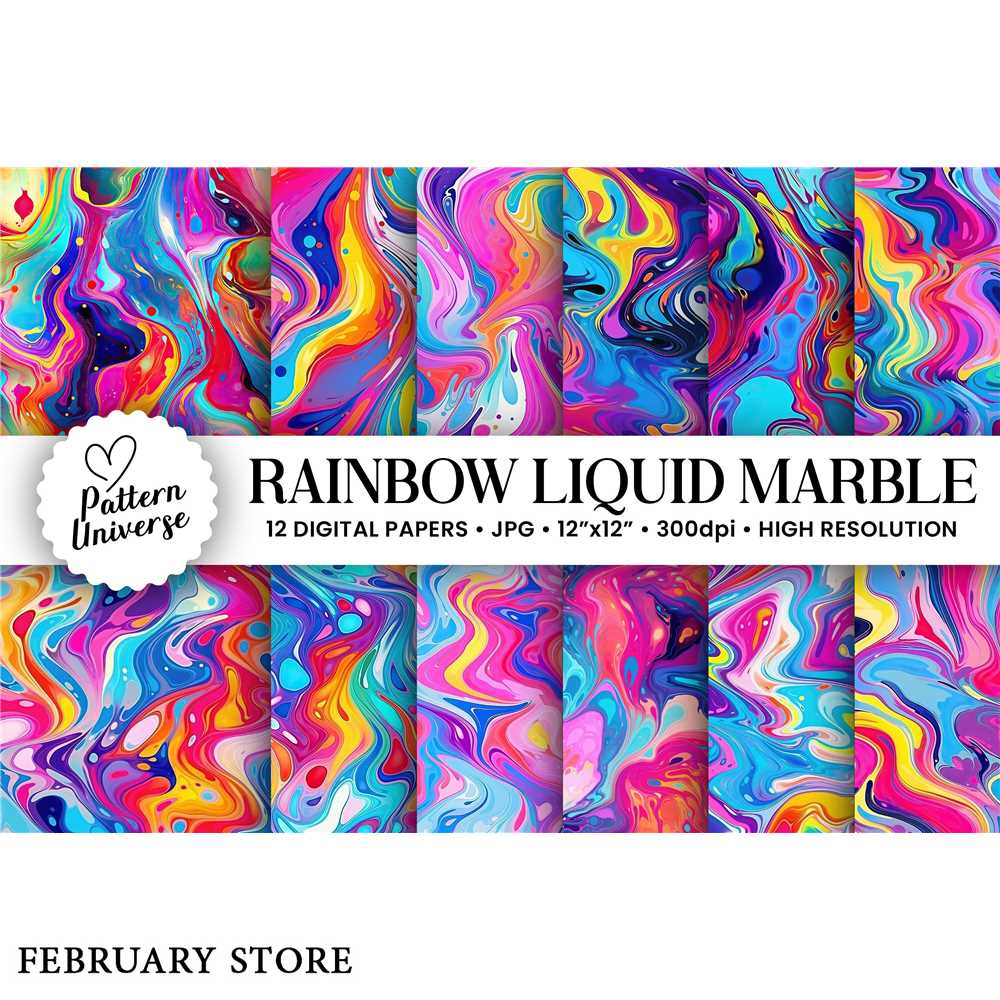 Rainbow Liquid Marble Digital Papers - Inspire Uplift