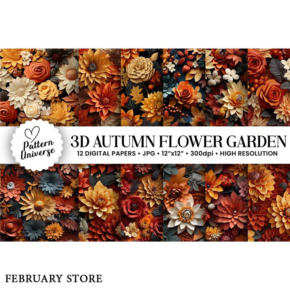 Autumn 3D Flowers Pattern Digital Papers | Inspire Uplift