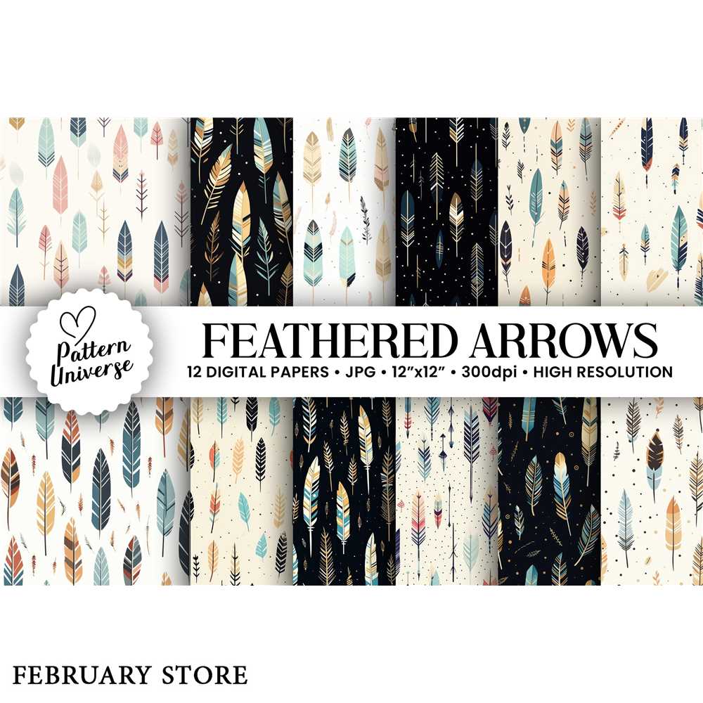Boho Feathered Arrows Digital Papers - Inspire Uplift