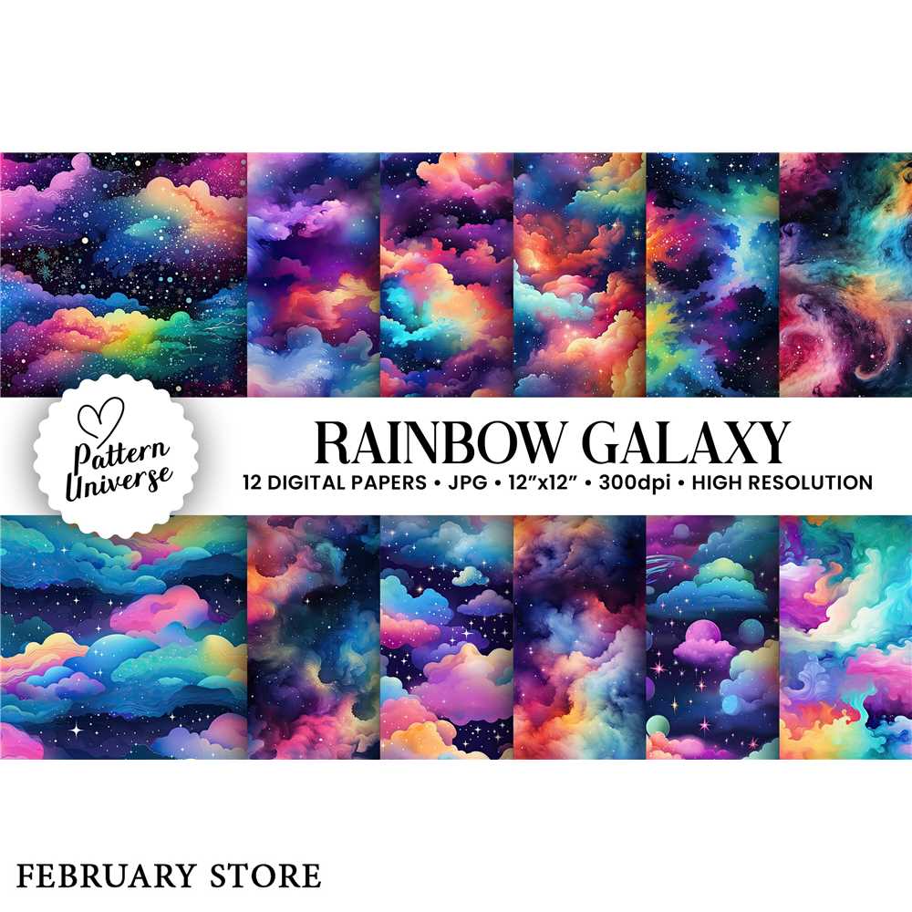 Rainbow Galaxy Night Digital Papers | Inspire Uplift