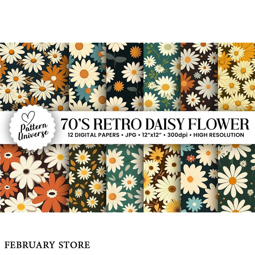 70's Retro Daisy Flowers Digital Papers | Inspire Uplift