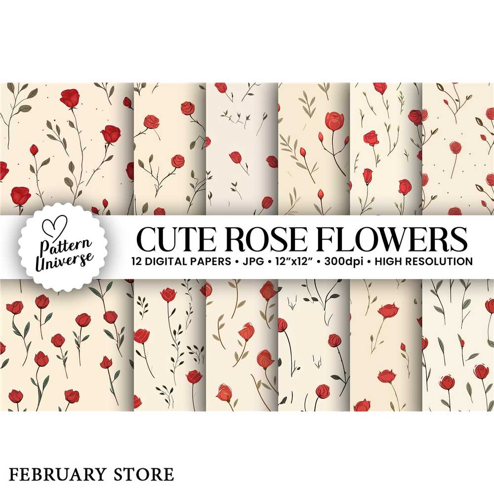 Cute Rose Buds Pattern Digital Papers - Inspire Uplift