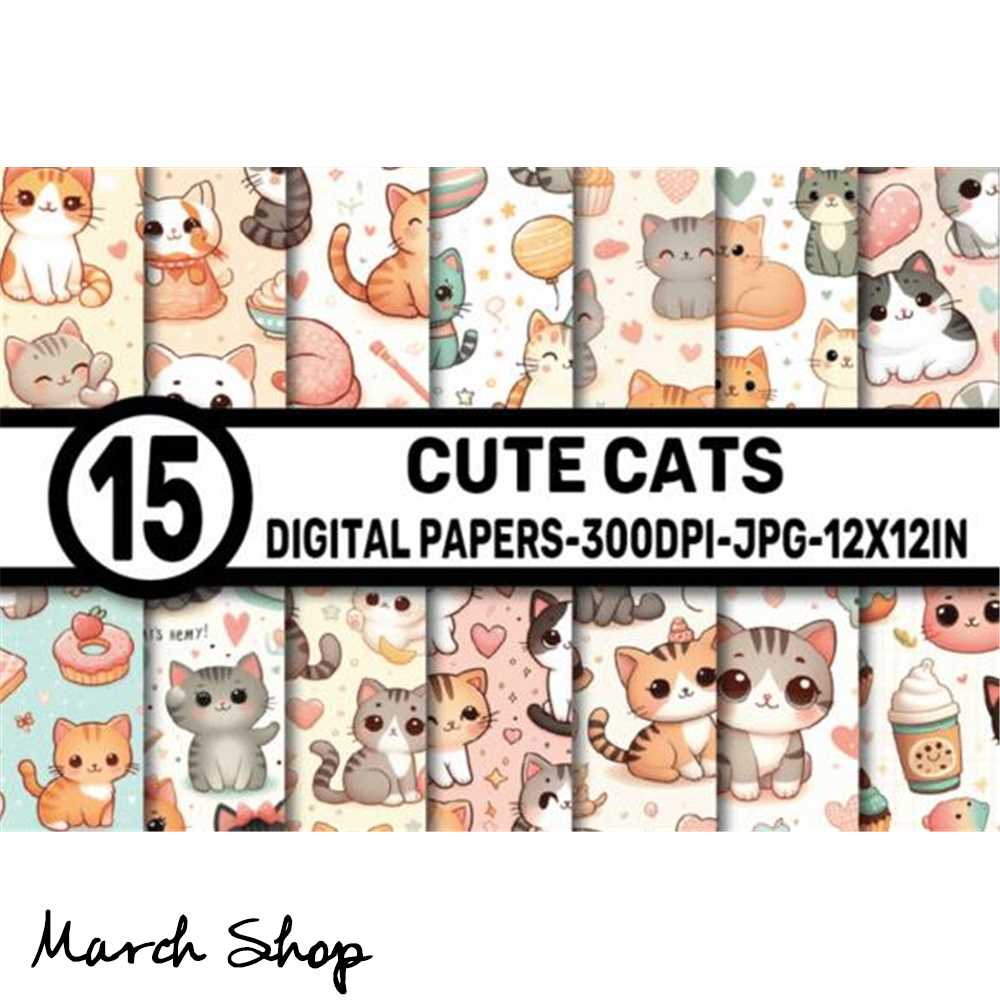 Cute Cats Digital Papers | Inspire Uplift