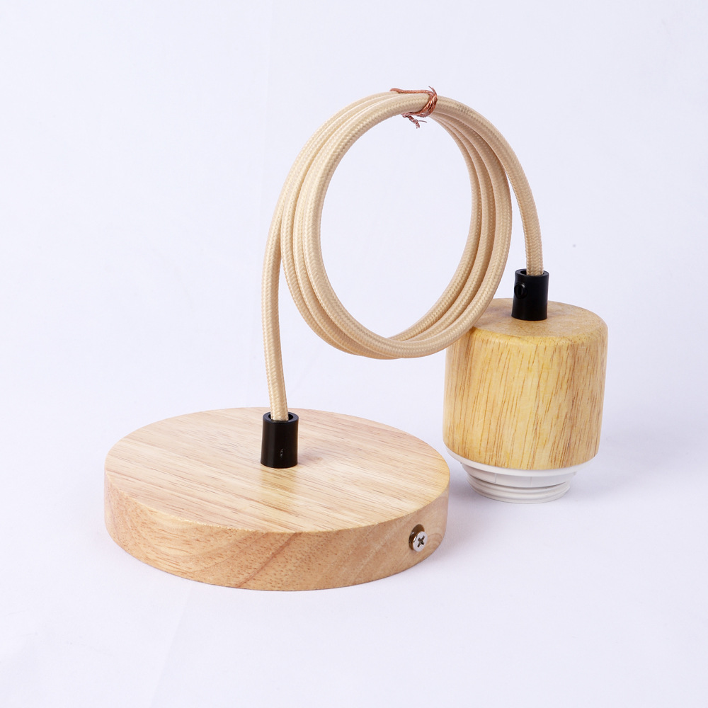 Natural Wood E27 Hanging Lamp Holder | Single-Head Socket | Inspire Uplift