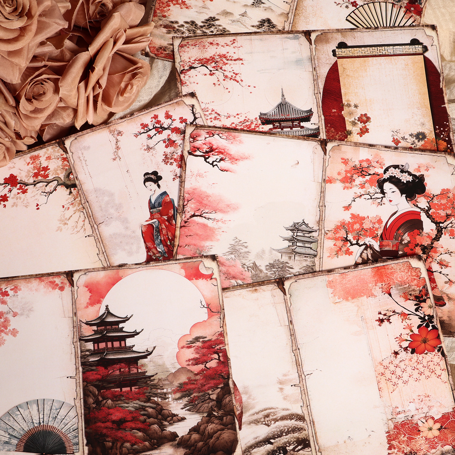 12 A5 Papers 24stickers Oriental Cherry DIY Scrapbook Pads | Inspire Uplift