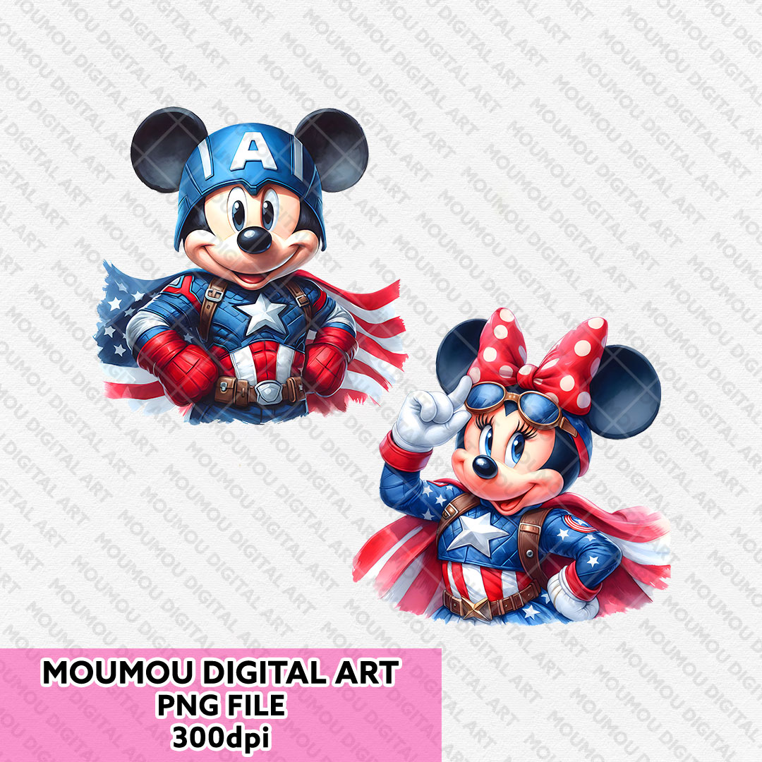 Mickey Minnie Cosplay Captain America Art Couple PNG, Mickey | Inspire ...
