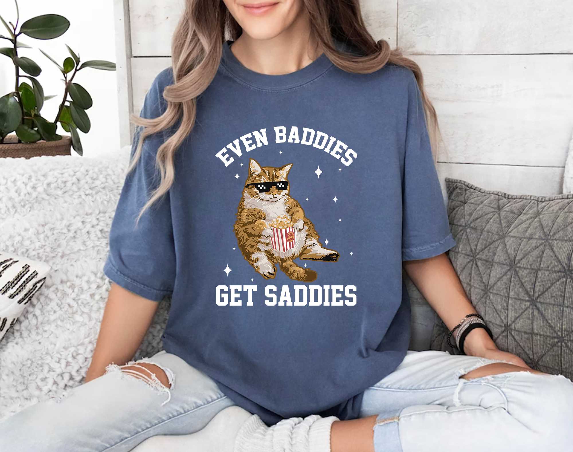 Even Baddies Get Saddies Funny Cat Meme Png, Weirdcore Tee, | Inspire ...