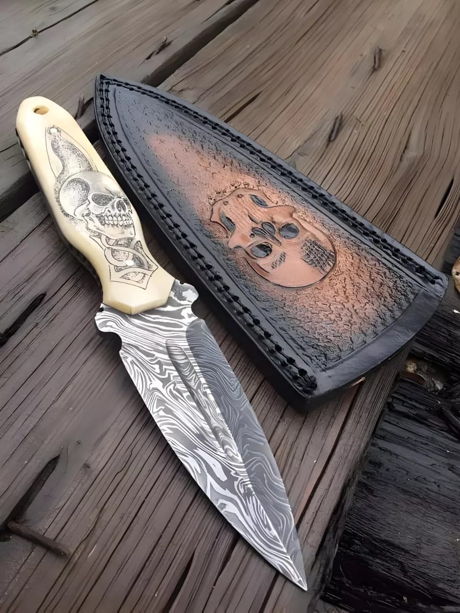 Custom Handmade Damascus Steel Dagger Knife Engraved Skull H | Inspire ...