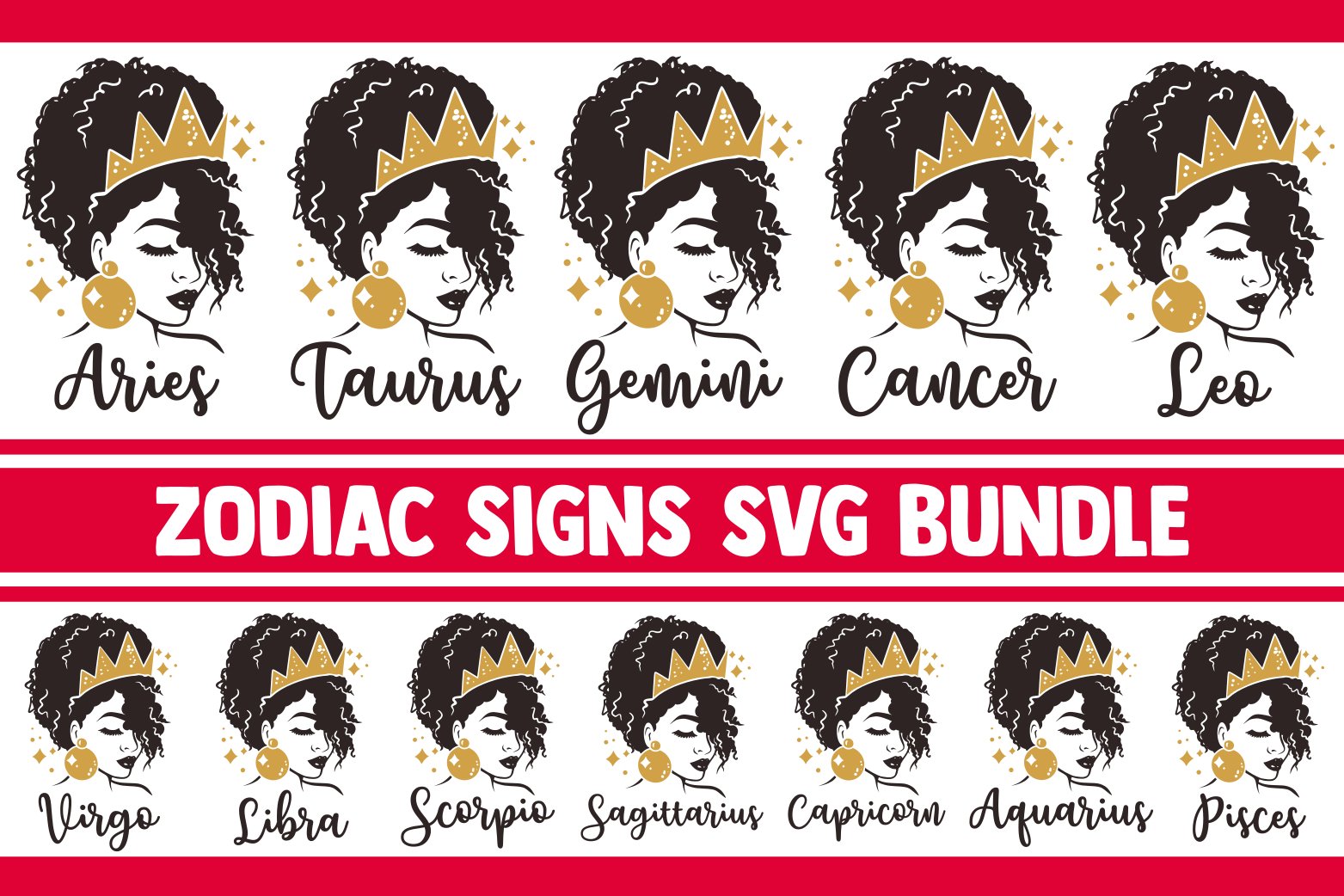 Zodiac svg bundle sign astrology horoscope afro aries taurus | Inspire ...