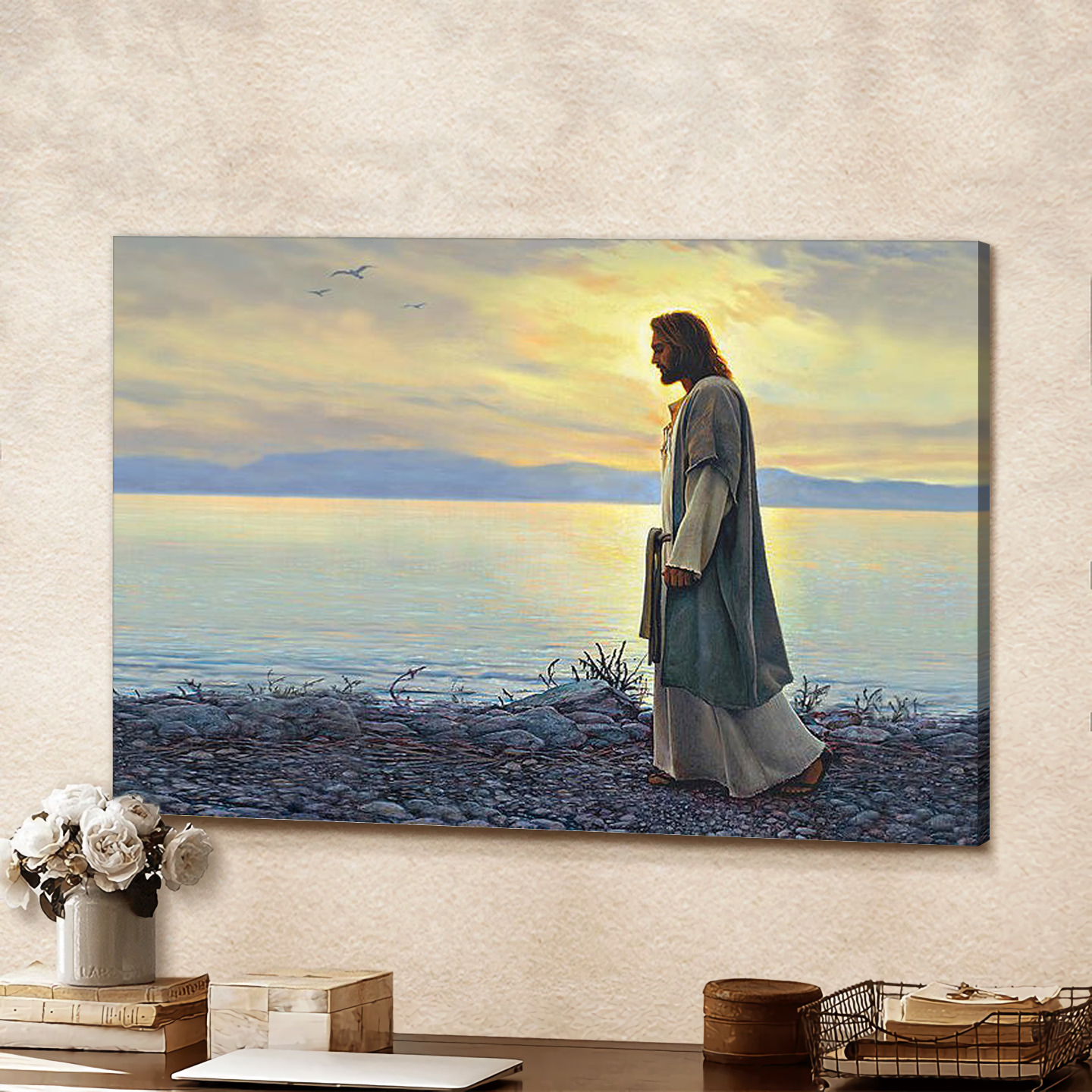 Jesus Walks On The Beach - Jesus Canvas Painting - Jesus Can | Inspire ...