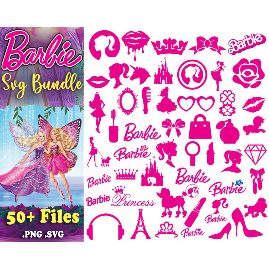 50 Barbie svg, barbie icons bundle, barbie princess Silhouet | Inspire ...