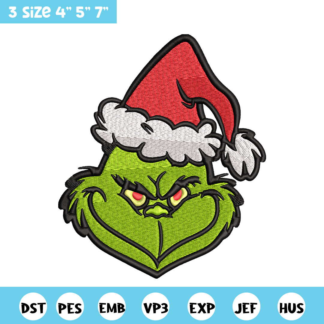 Christmas Grinch Face Embroidery design, Grinch christmas Em | Inspire ...