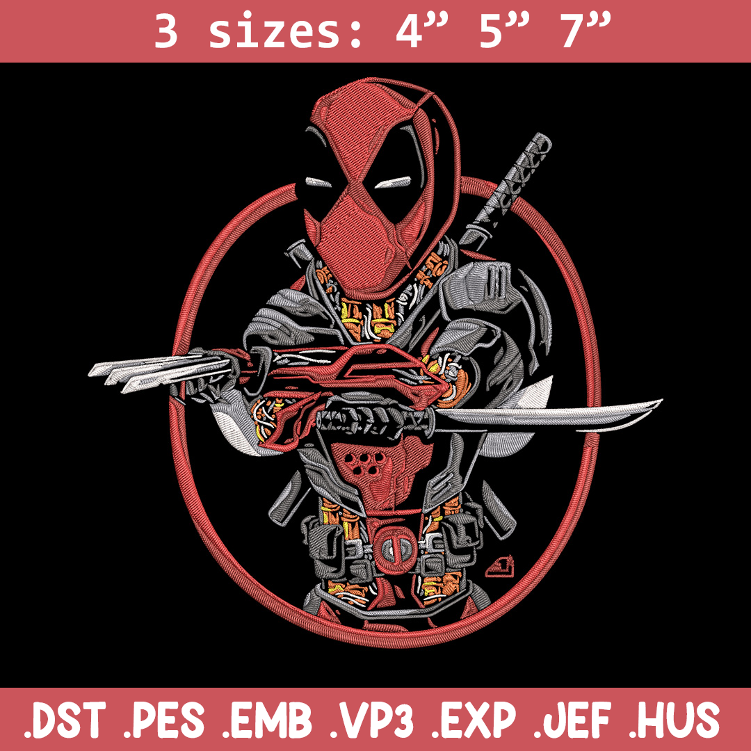Deadpool circle Embroidery Design, Deadpool Embroidery, Embr | Inspire ...