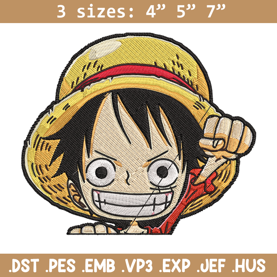 Luffy Chibi Embroidery Design, One piece Embroidery, Embroid | Inspire ...